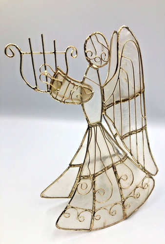 Angel Capiz Shell Vintage Gold Trimmed Harp Windowpane Oyster Religious ...