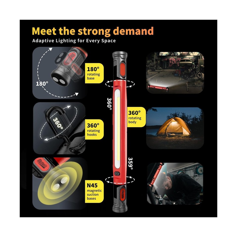 Under Hood Work Light Bar, 3000LM LED Magnetic Light Bar with Hooks ...