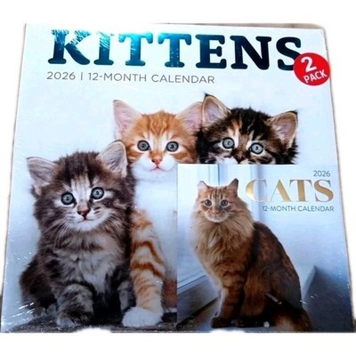 2026 2 Pack Calendars Kittens-Wall 12" X 22" & Cats-Mini 6" X 12" 12 ...
