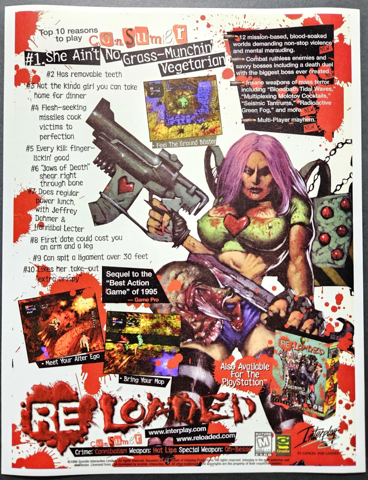 Re Loaded Playstation PS1 PSX PC 1996 Promo Ad Art Print Poster ...