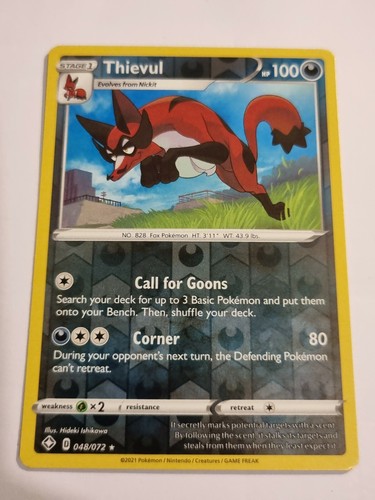 Thievul 048/072 Pokemon TCG Card SWSH Shining Fates Rare Reverse Holo ...