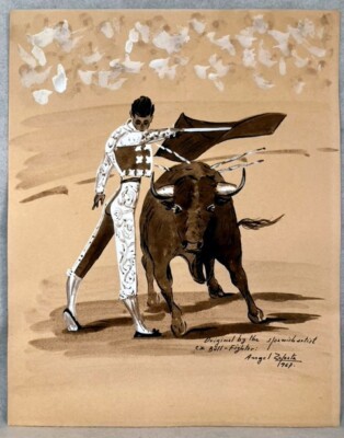 Vintage BULLFIGHTING Painting DRAWING Angel ZAPATA Bullfighter Matador ...