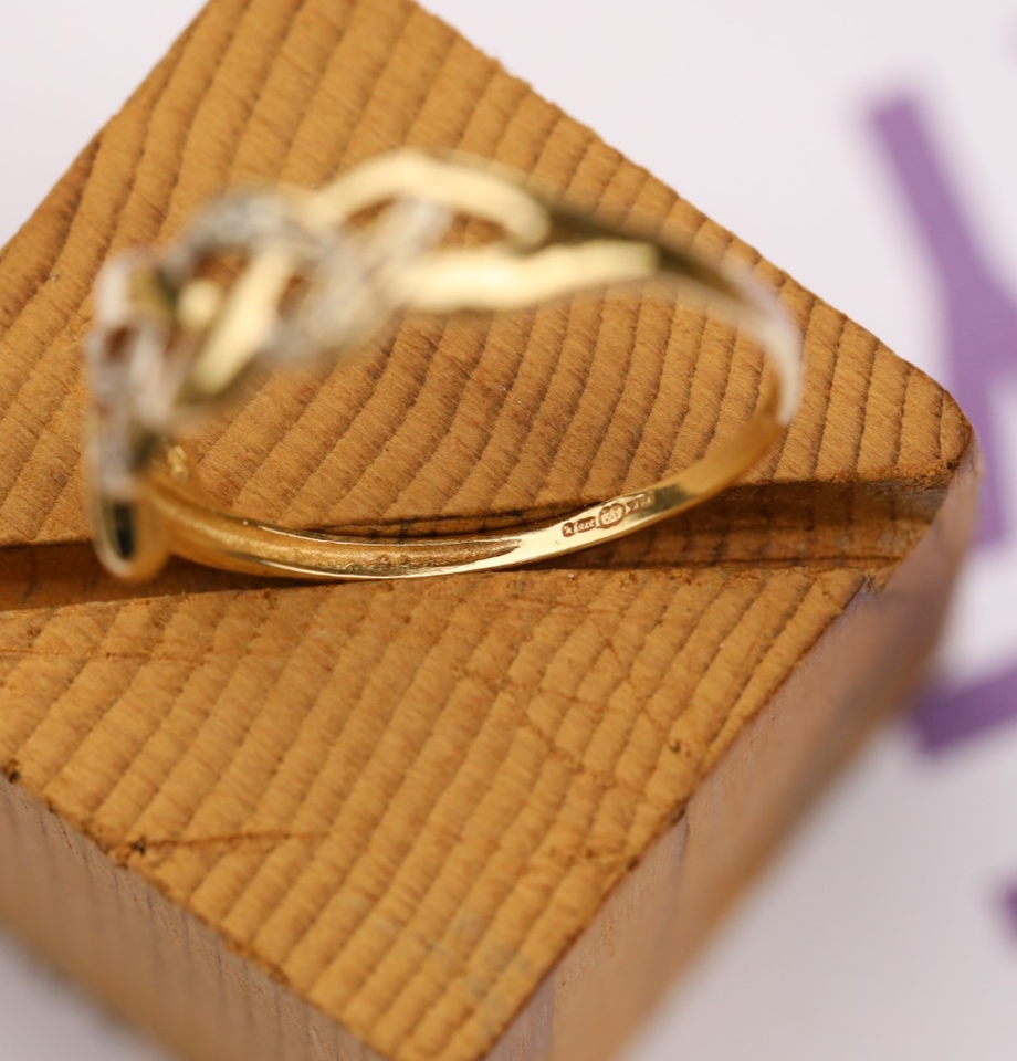 9ct Solid Yellow Gold Plait Ring with Diamonds Weave Size P1/2 Vintage ...
