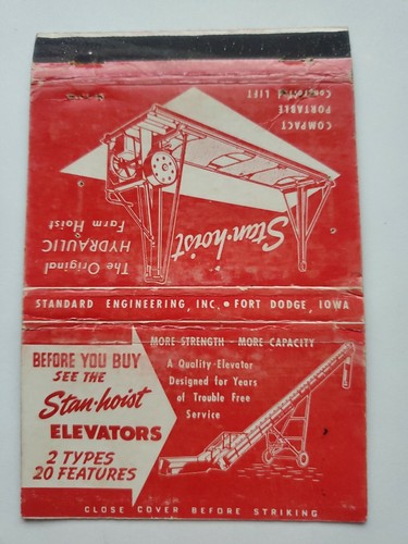 Stan-Hoist Crib Elevators 2 Types Fort Dodge Iowa 40 Strike Matchbook ...