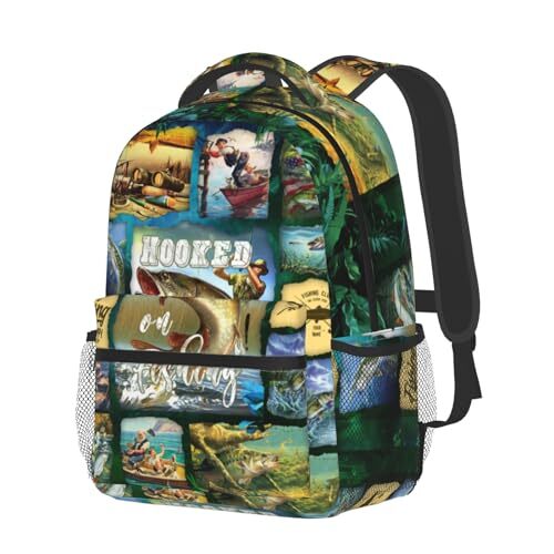 Bass Fishing Backpack School Bag Travel Daypack Rucksack for Students ...