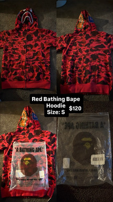 A Bathing Ape Men’s Red/Black Camo Full Zip Hooded Hoodie Long Sleeve ...