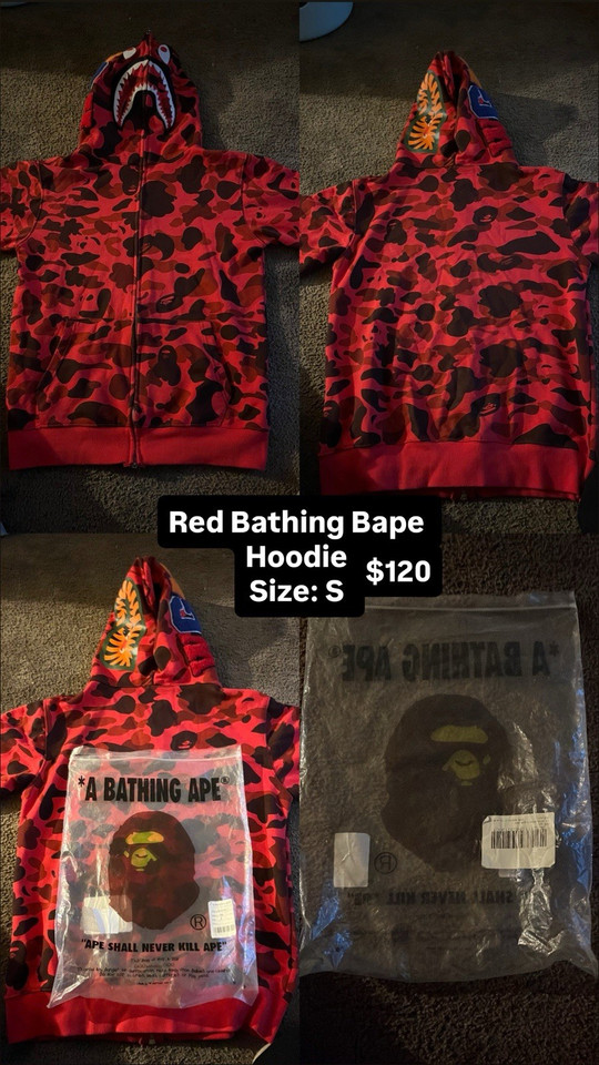 A Bathing Ape Men’s Red/Black Camo Full Zip Hooded Hoodie Long Sleeve ...