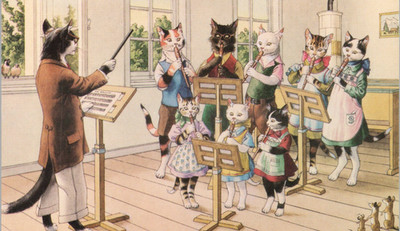 Postcard Anthropomorphic Cats in Orchestra Playing Instruments Mice ...