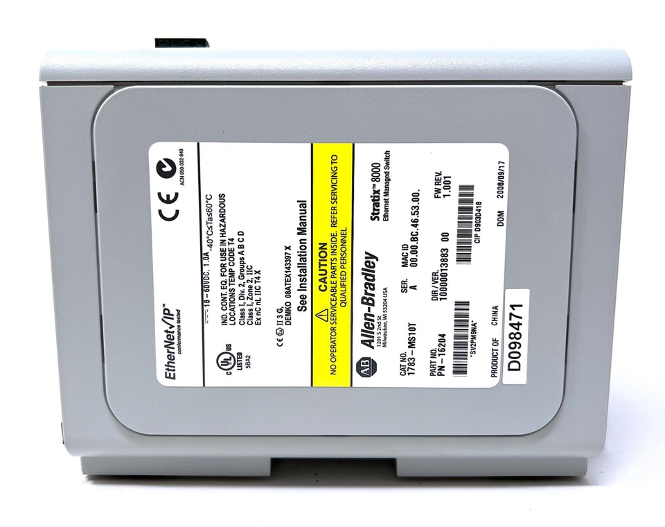 Allen Bradley 1783-MS10T /A Stratix 8000 Ethernet Switch 10-Port PN ...