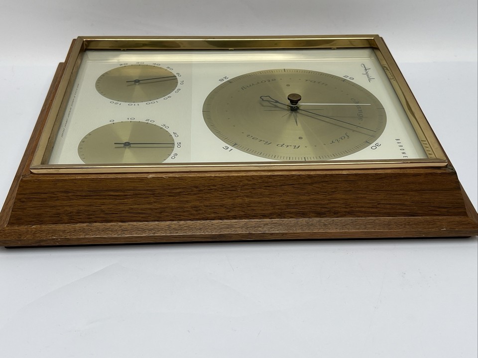 Vintage MidCentury Airguide Walnut and Brass Weather Station Airguide ...