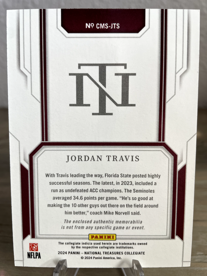 2024 National Treasures Jordan Travis Dual Patch /10 Bowl and Seminole ...