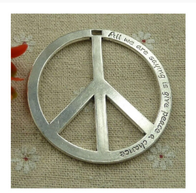 BIG PEACE SIGN LOVE WORD HIPPIE QUOTE pendant 22" 925 Sterling Silver ...