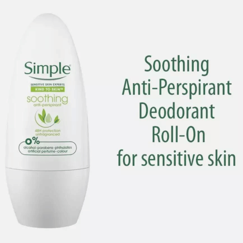 SIMPLE Roll On Deodorant Anti Perspirant for Sensitive Skin, 48-Hour ...