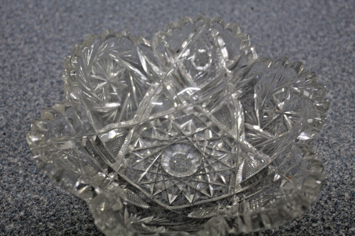 Vintage Lead Crystal Sawtooth Bowl 6 3/4" Wide Heavy Hand Cut Star ...