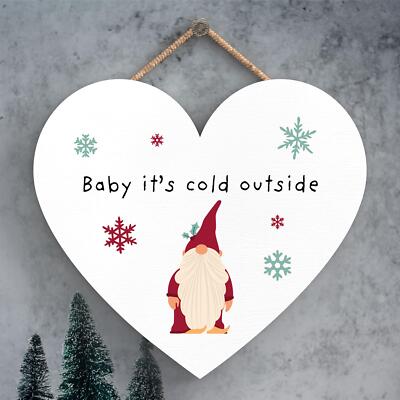 Baby It's Cold Outside Gonk Festive Wooden Heart Plaque Christmas Decor ...