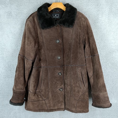 Utex Design Vintage Womens Medium Suede Leather Jacket Fur Collar Brown ...