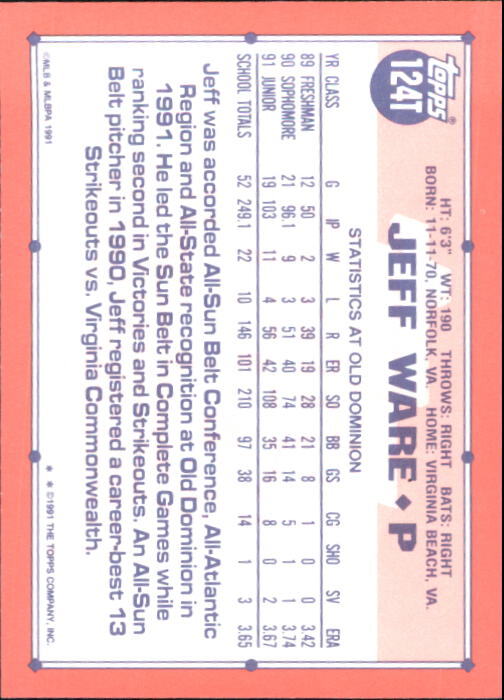 1991 (TEAM USA) Topps Traded Tiffany #124T Jeff Ware USA | eBay