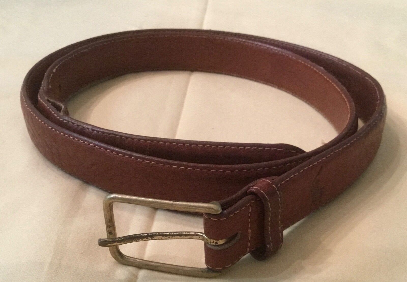 Vintage Polo Ralph Lauren Brown Leather Belt w/Brass… - Gem