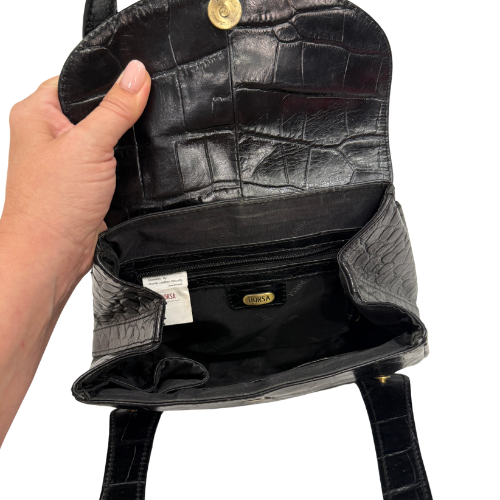 NEW Y2K Dorsa Black Croc-Embossed Leather Handbag Women's Top Handle ...