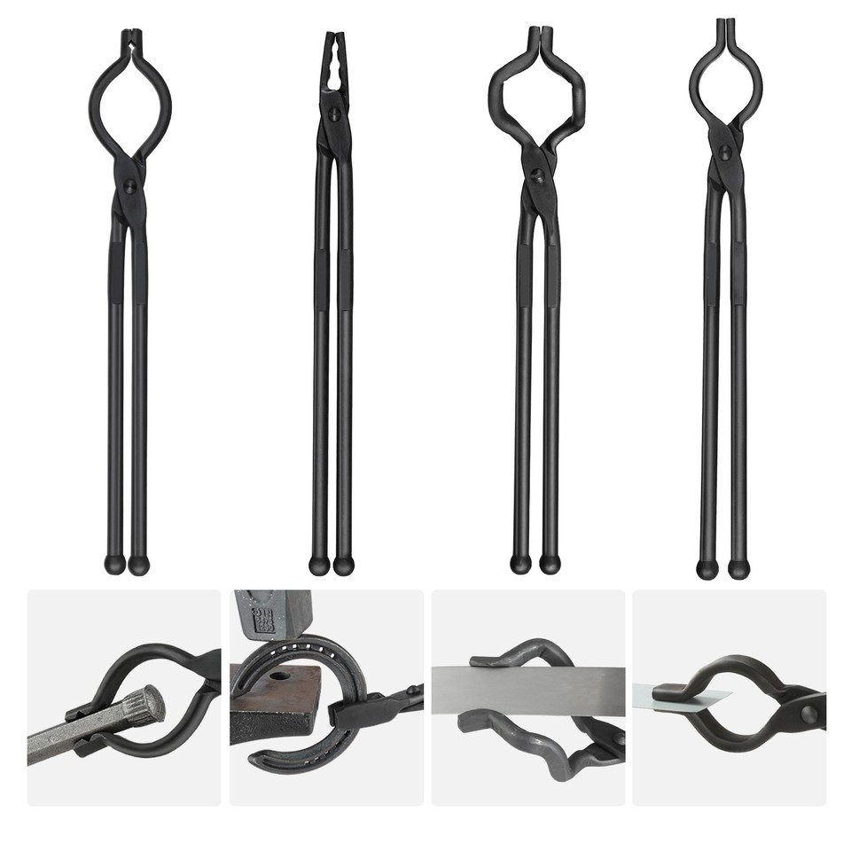 Blacksmith Tongs 18” 4 PCS V-Bit Bolt Wolf Jaw Z V-Bit Gripping Tongs ...