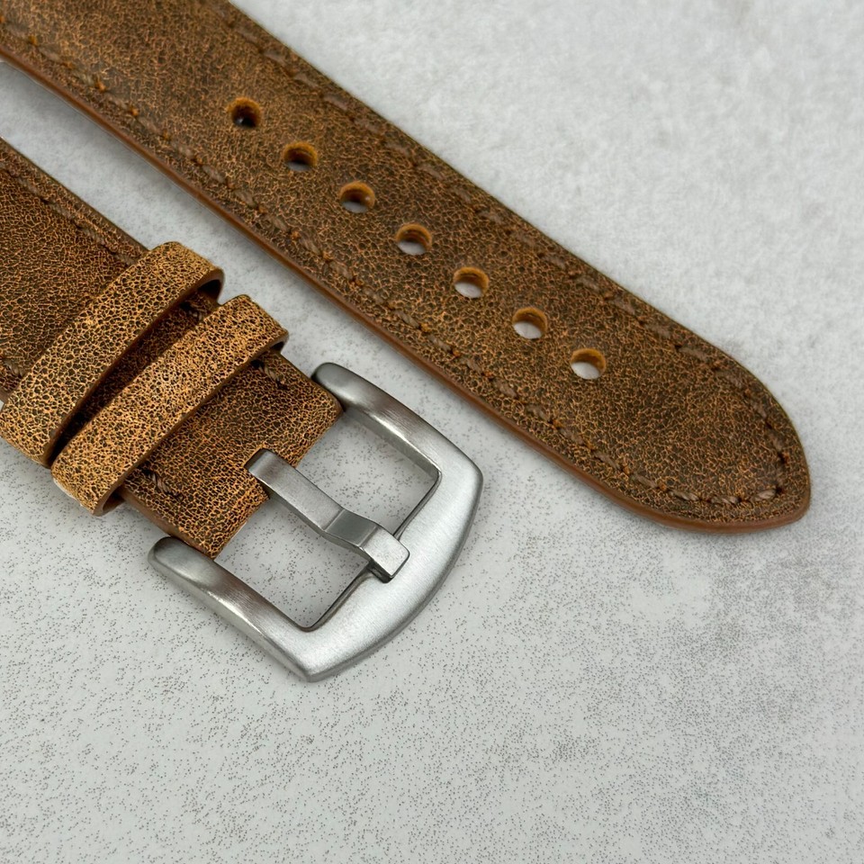 Desert Sand Padded Leather Watch Strap 18mm 19mm 20mm 21mm 22mm 24mm ...