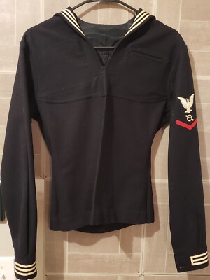 USN US Navy Service Dress Blue Jumper Top Vtg OS3 Wool Custom Stitching ...