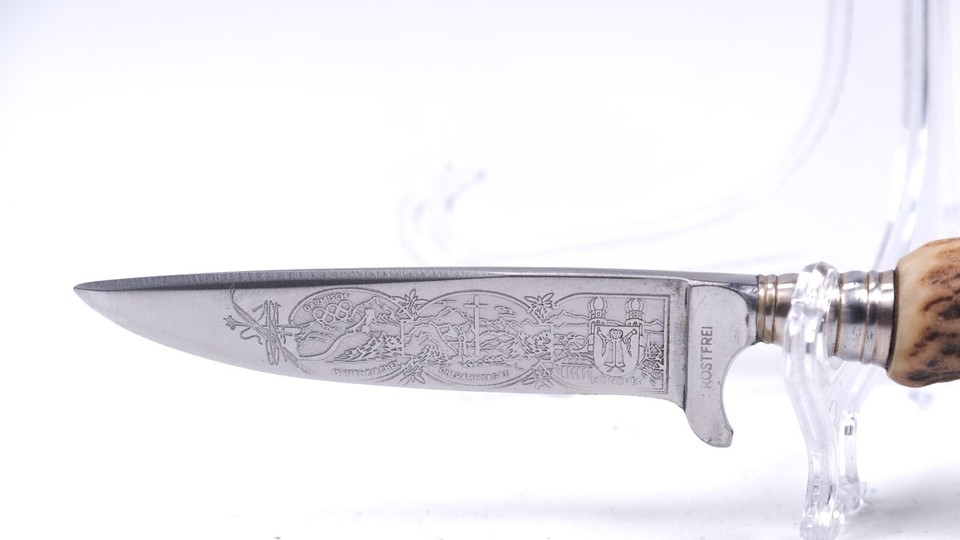 VTG OLD GERMAN KUNO RITTER SOLINGEN ENGRAVED STAG HORN HUNTING KNIFE W ...