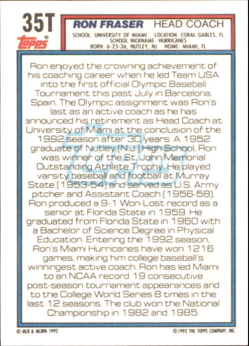 1992 Topps Traded #35T Ron Fraser USA CO RC | eBay