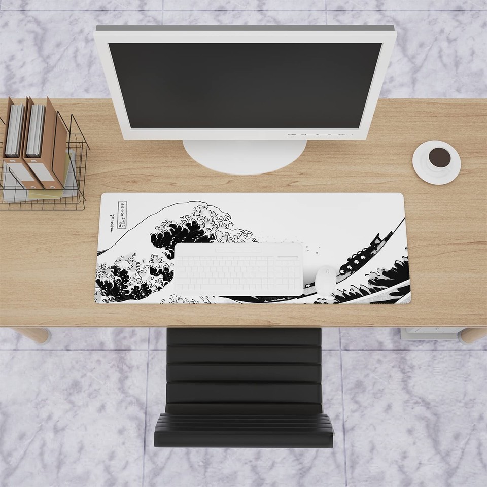 Japanese Wave Mouse Pad Extended XL Mousepad with AntiSlip Base Cool ...
