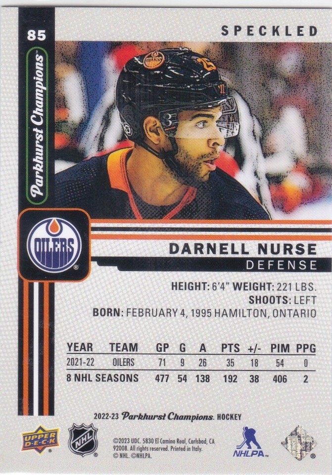 2022/23 PARKHURST CHAMPIONS..DARNELL NURSE..SPECKLED FOIL..CARD # 85 ...