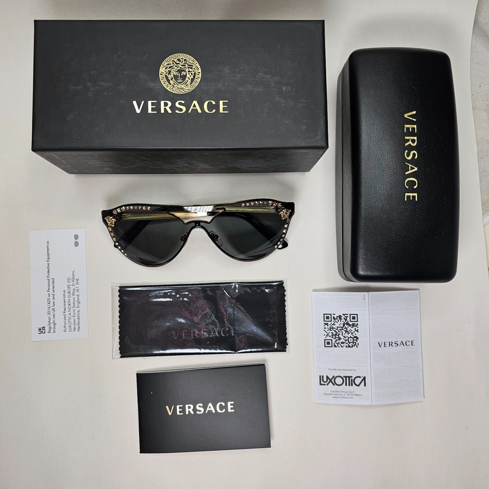 Versace Sunglasses Gold Diamante Medusa Grey Unisex MOD VE 2161-B 1002/ ...
