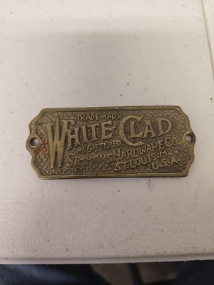 Vintage White Clad Simmons Hardware Co Brass Embossed Nameplate Tag St ...