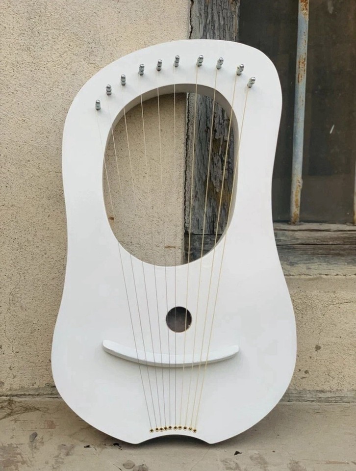 Lyre Harp Beautiful White Bag Key Rose Wood 10 Strings Hand Engraved ...