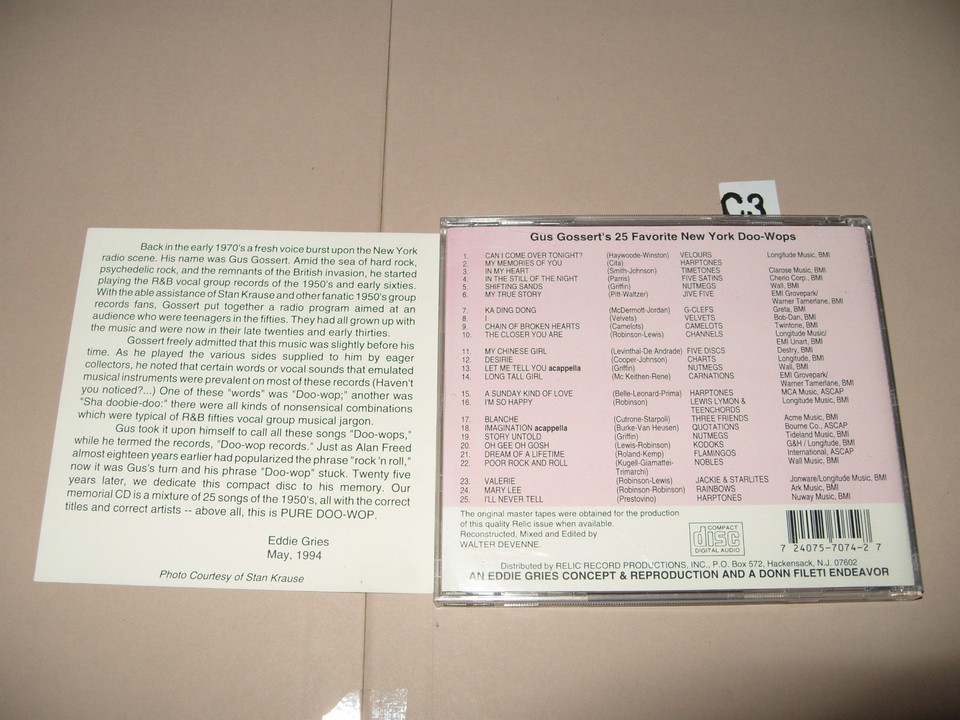 Gus Gossert's - 25 Favorite New york City Doo Wops cd 1994 Ex/Near Mint ...