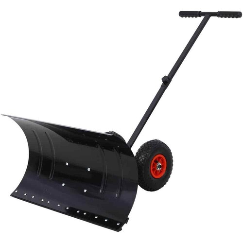47"Sheet Metal Handle Steel Snow Shovel Rolling Pusher w/29"Blade and ...