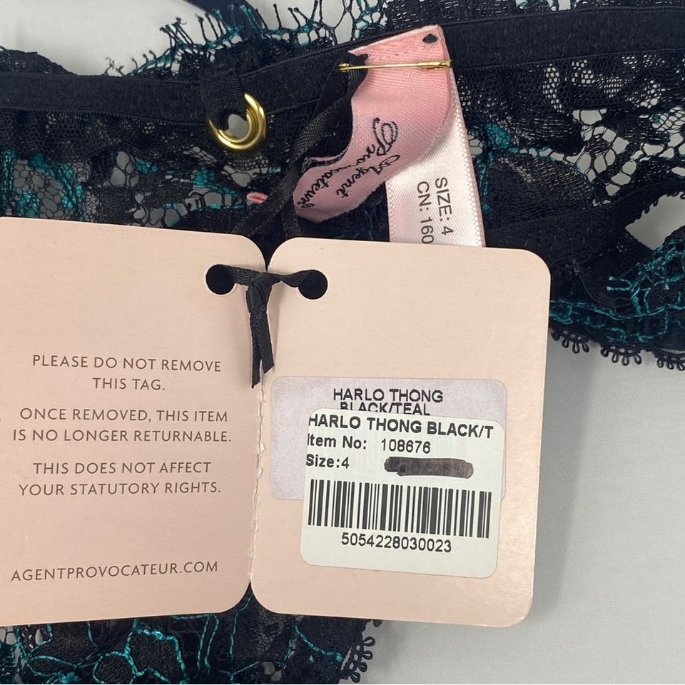 Agent Provocateur Harlo Black Teal Thong AP4 Large NWT $425 | eBay
