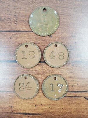 Vtg Art Deco Metal Numbered Token Lot Disc Coins Mining Tool Check Tags ...