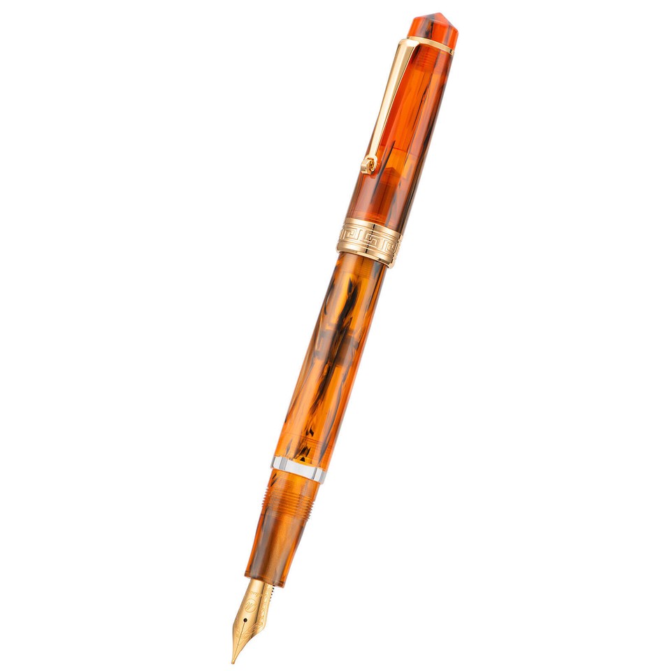 Asvine P20 Piston Fountain Pen Amber Resin EF/F/M Nib Gold Trim Writing ...