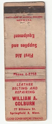 MATCHBOOK COVER - WILLIAM COLBURN - SPRINGFIELD MASSACHUSETTS - LEATHER ...