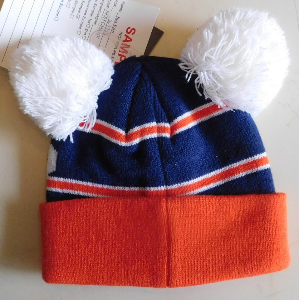 Edmonton Oilers Knit Cap Women's Girl's Cuffed Pom Pom Canada NHL ears ...
