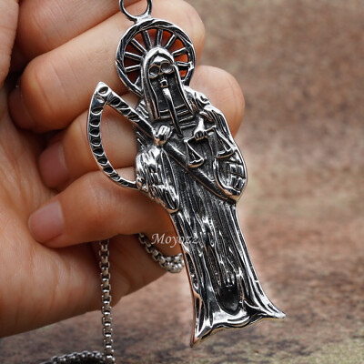 Stainless Steel Santa Muerte Holy Death Grim Reaper Pendent Chain ...