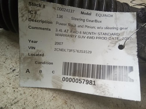 Steering Gear/Rack Power Rack And Pinion Fits 07-09 EQUINOX 260395 | eBay