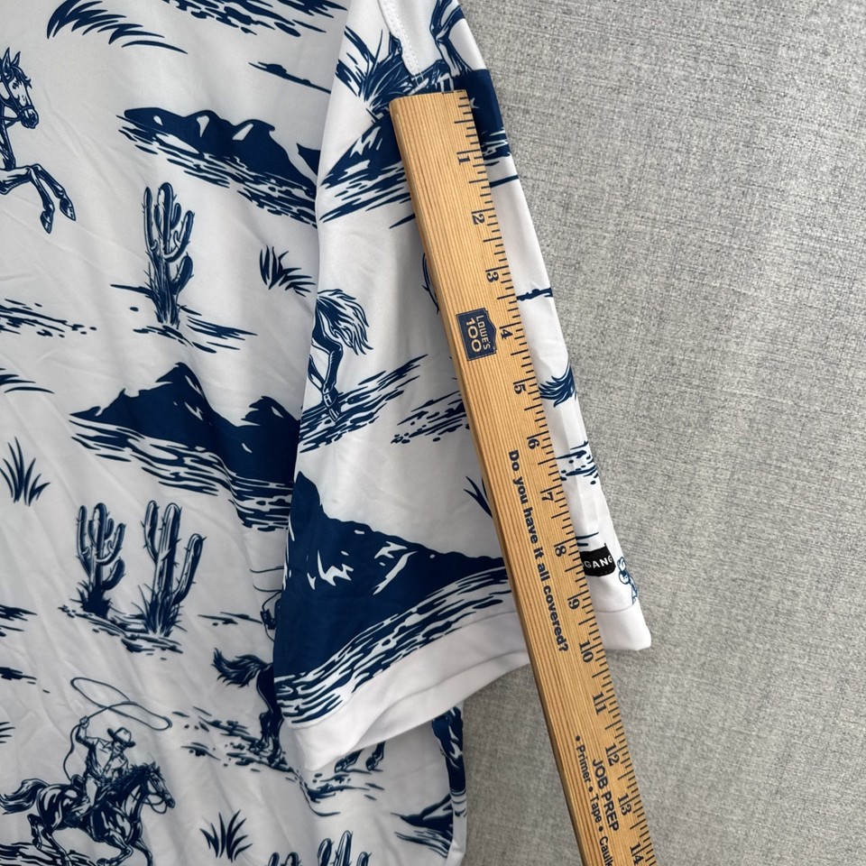 BYRD GANG Polo Shirt 2XL Blue Cowboy Stuff Western Short Sleeve Golf ...