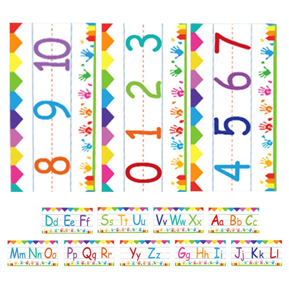 12 Pcs ABC Number Line Classroom Alphabet Posters Bulletin Board Strips ...