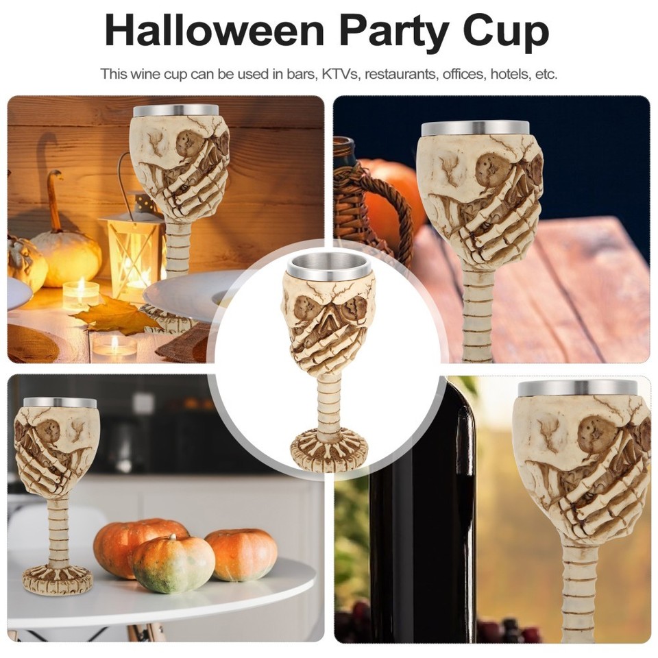 1Pc Halloween Cocktail Glass Horrible Cup Resin Stainless Steel Skull ...