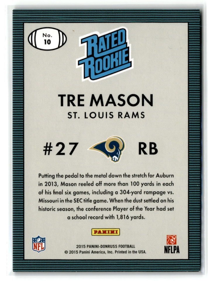 Tre Mason St. Louis Rams 2015 Donruss Football Throwback Rookies #10 | eBay