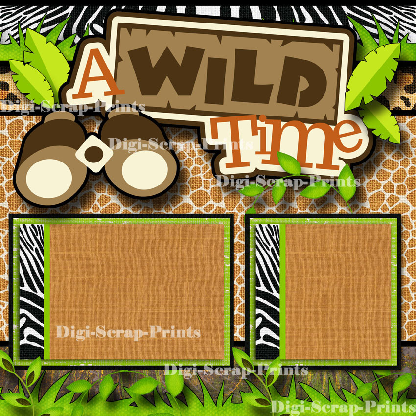 WILD TIME zoo safari 2 premade scrapbook pages ANIMALS DIGISCRAP | eBay