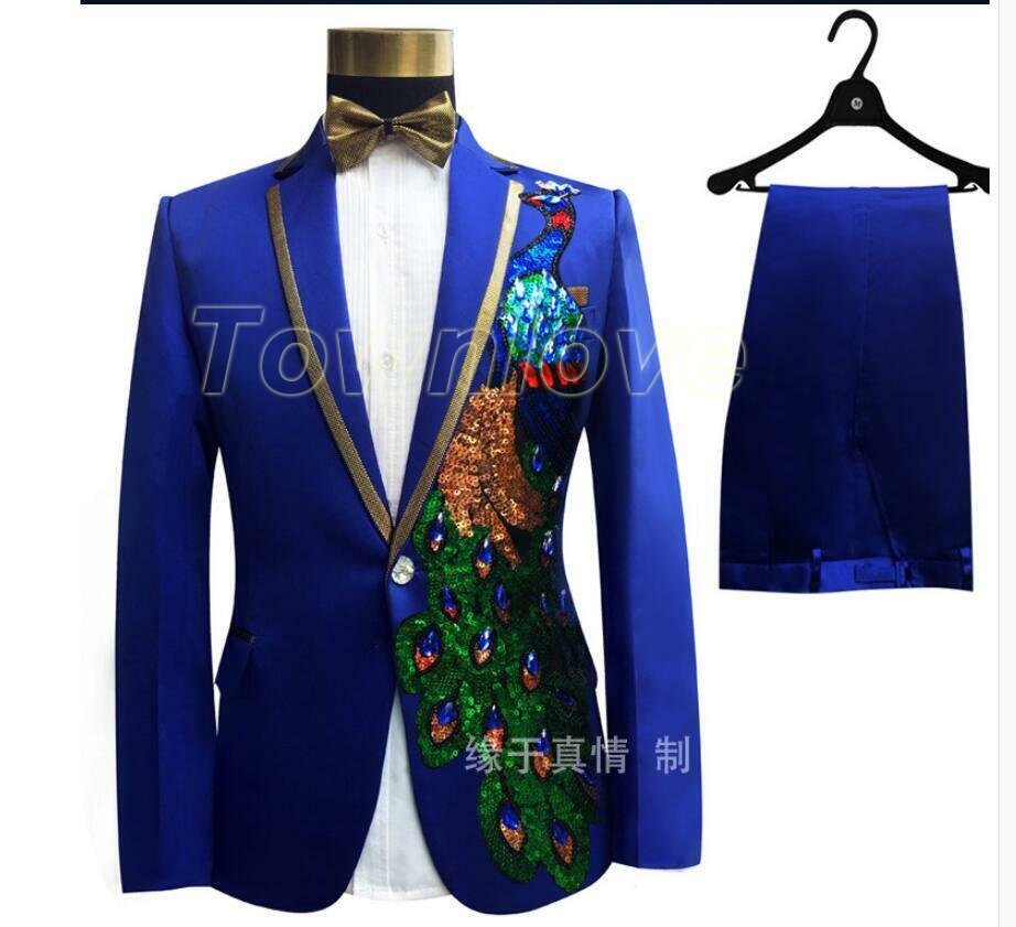 2022 Mens Sequins Peacock Suit Blazer Bar Coat&Pant Jacket Dress Formal ...