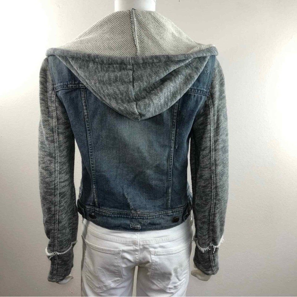 Free People Size Small Knit Hooded Indigo Wash Denim Jean Jacket ...