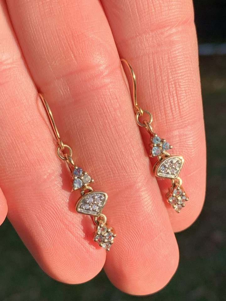 9Ct Gold Green Alexandrite White Spinel Drop Dangling Earrings | eBay UK